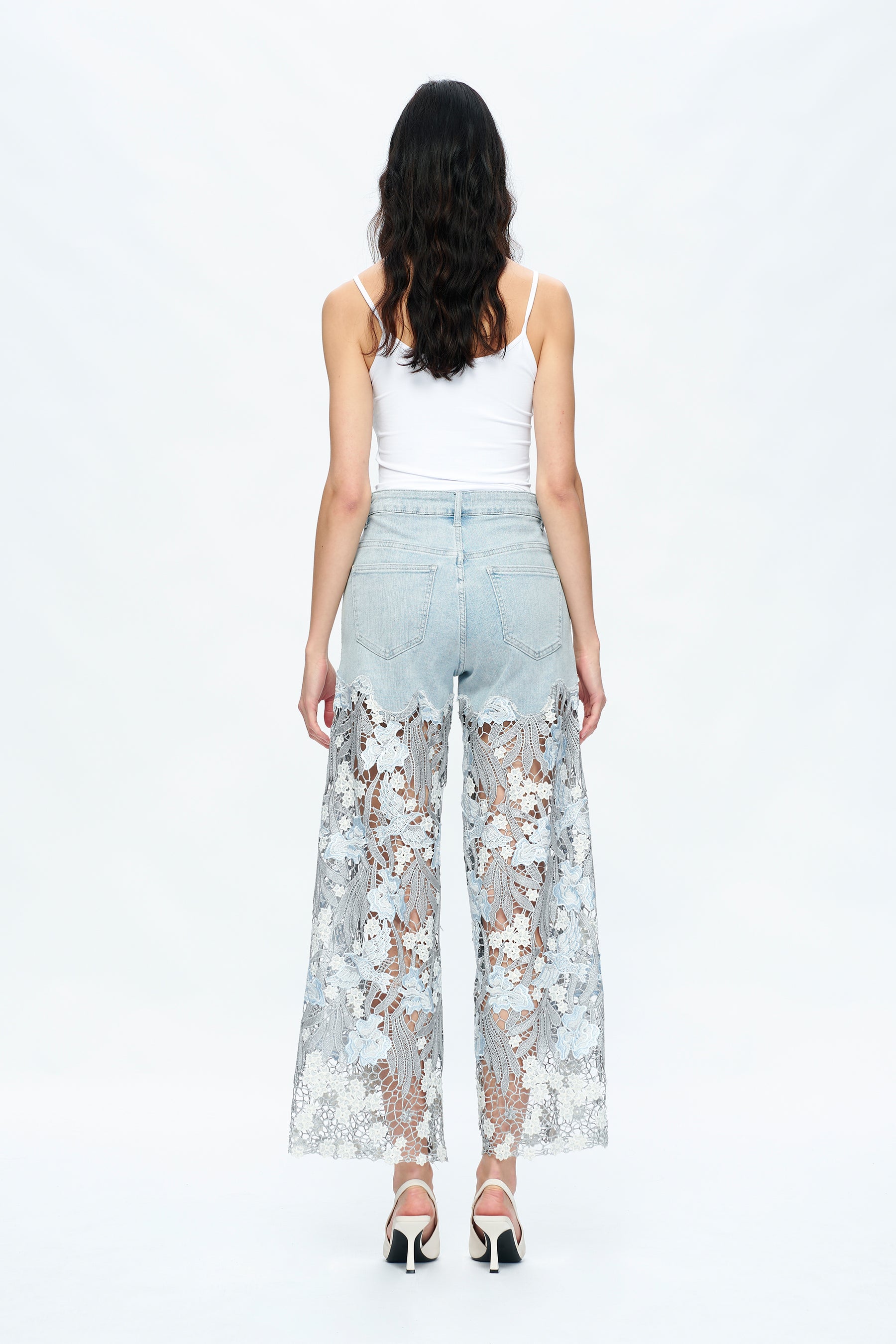 Buy Bayeas Lace Jeans – Embroidered Wide Leg Denim With Rhinestone